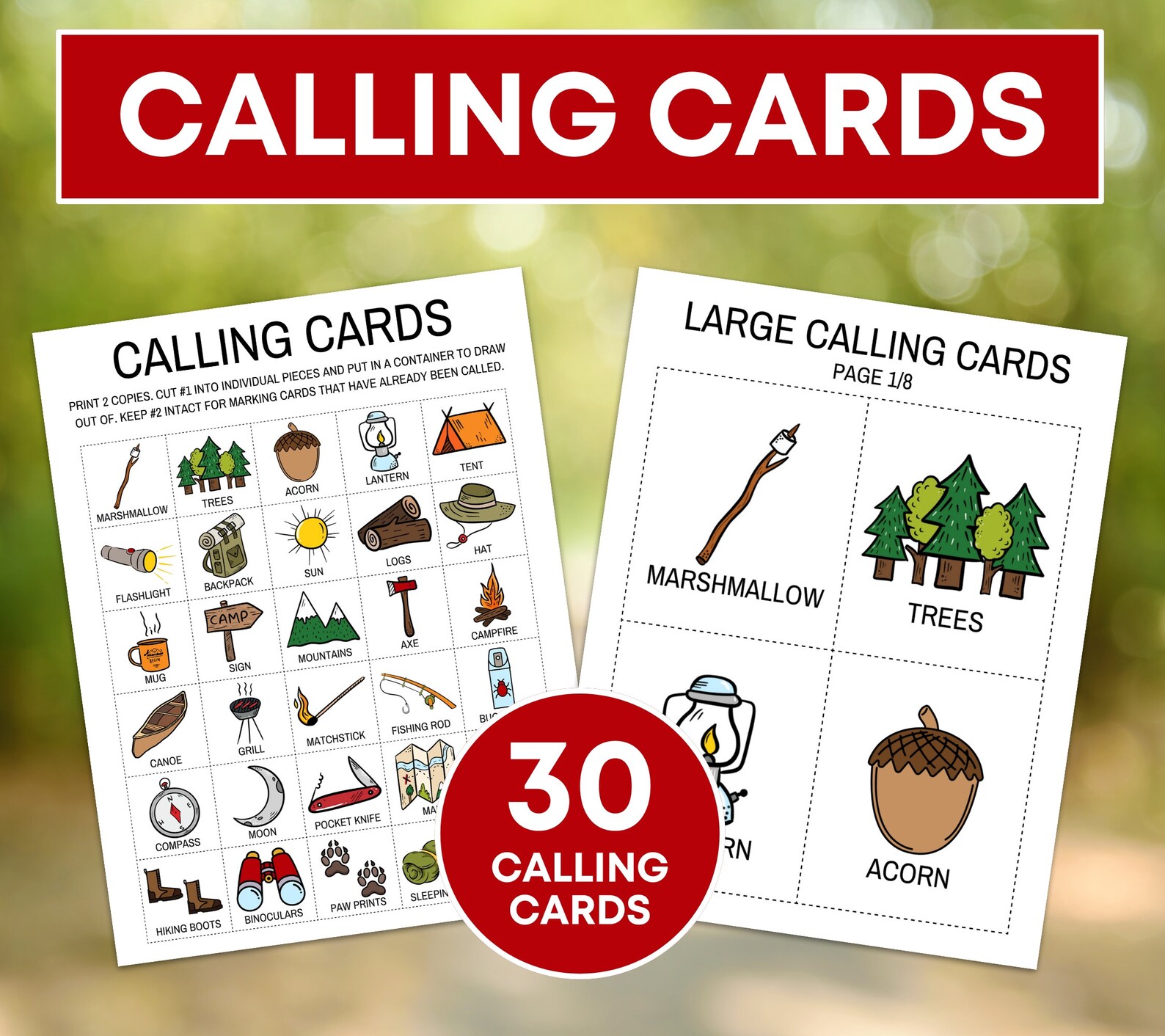 30 Camping Bingo Cards Printable Game, Camping Party Bingo Game ...