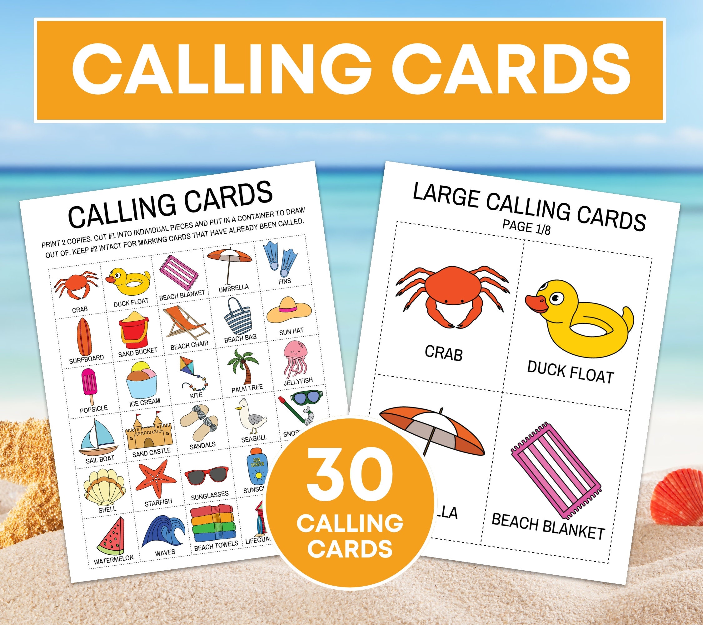 60 Beach Bingo Cards Printable Game, Beach Day Birthday Party Bingo ...