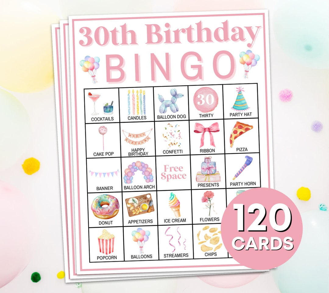 120 30th Birthday Bingo Cards Printable Game, 30th Birthday Party Bingo ...