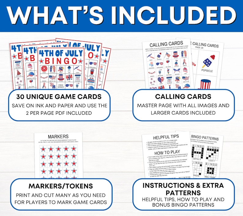 30 Fourth of July Bingo Cards Printable Game, 4th of July USA ...