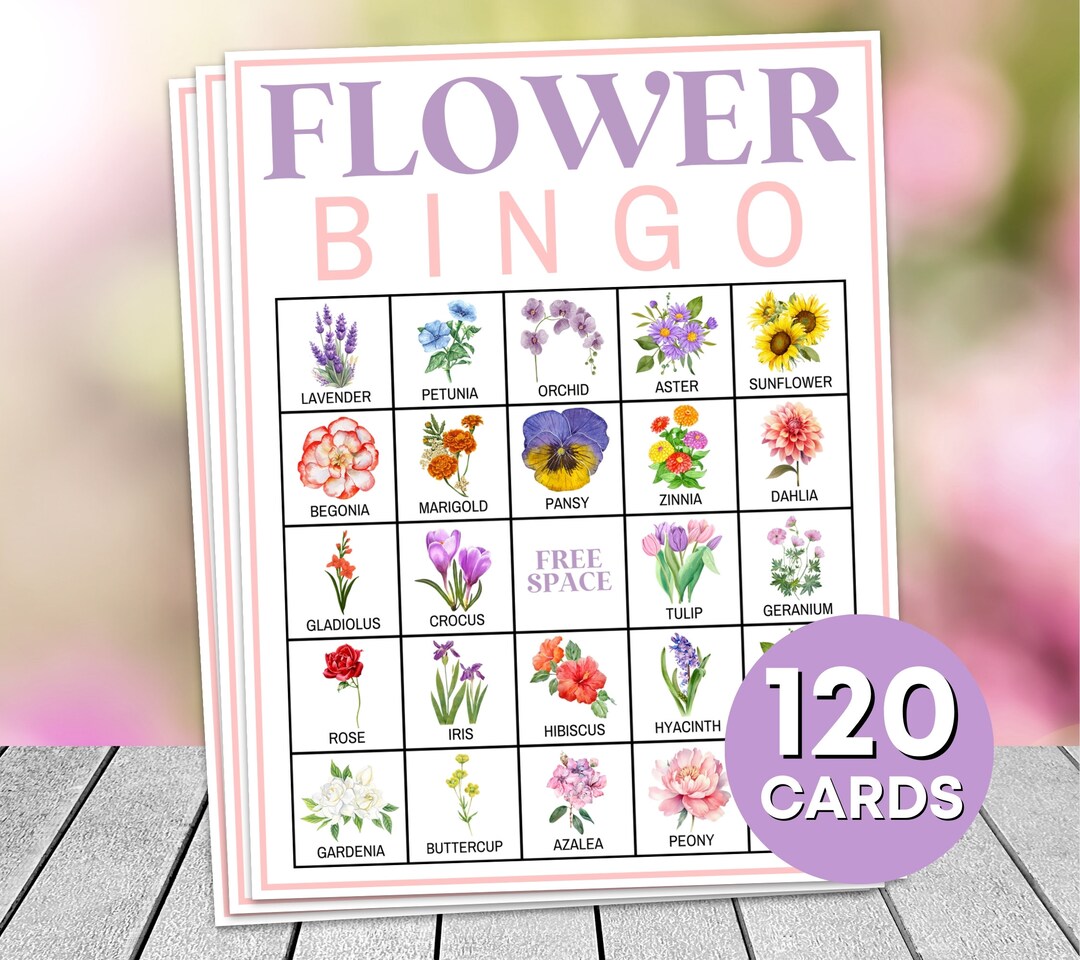 120 Flower Bingo Cards Printable Game, Floral Spring Bingo Boards Kids ...