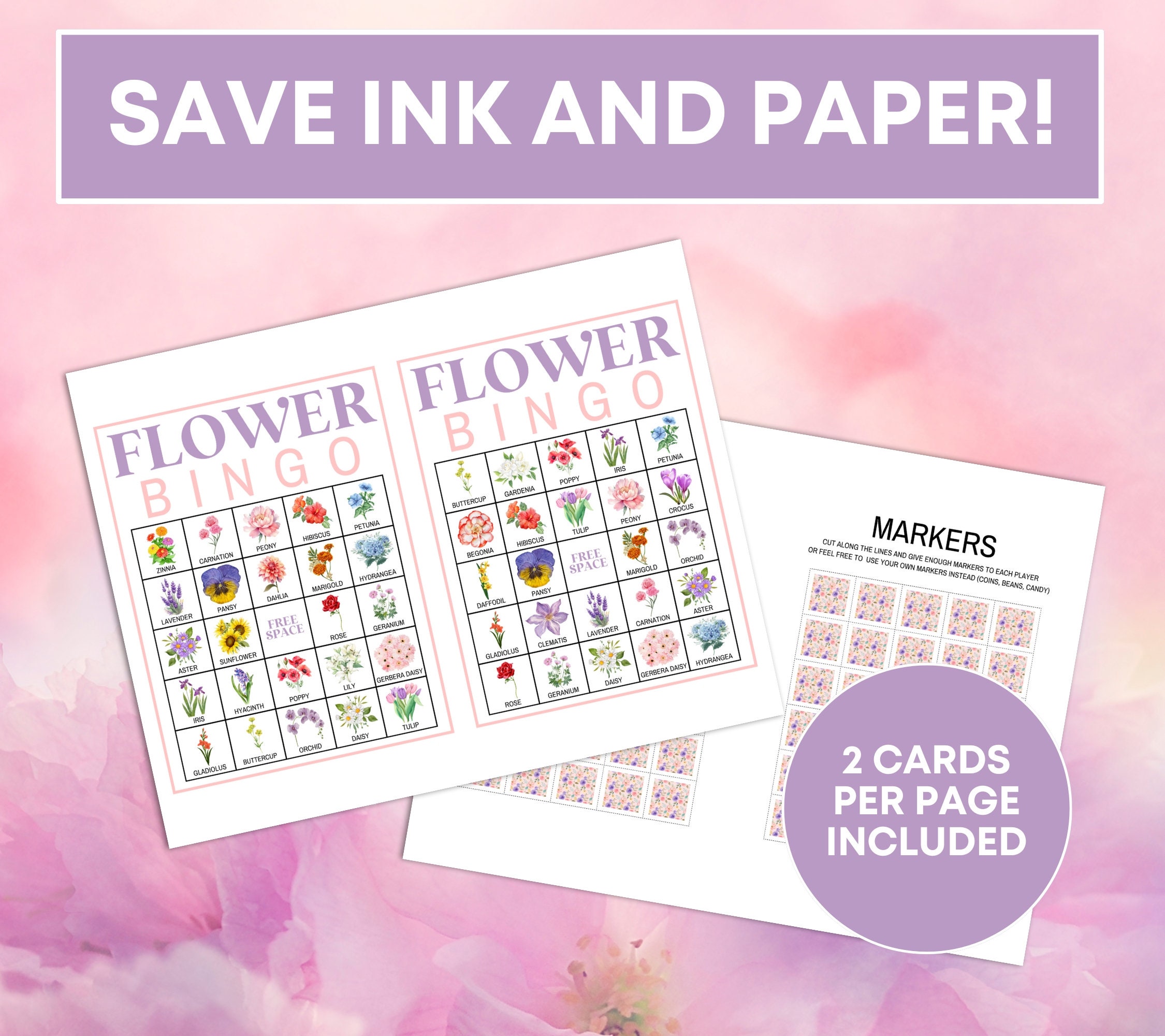 90 Flower Bingo Cards Printable Game, Floral Spring Bingo Boards Kids ...