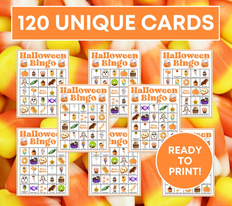 120 Halloween Bingo Card Printable Game,halloween Fall Bingo Boards ...