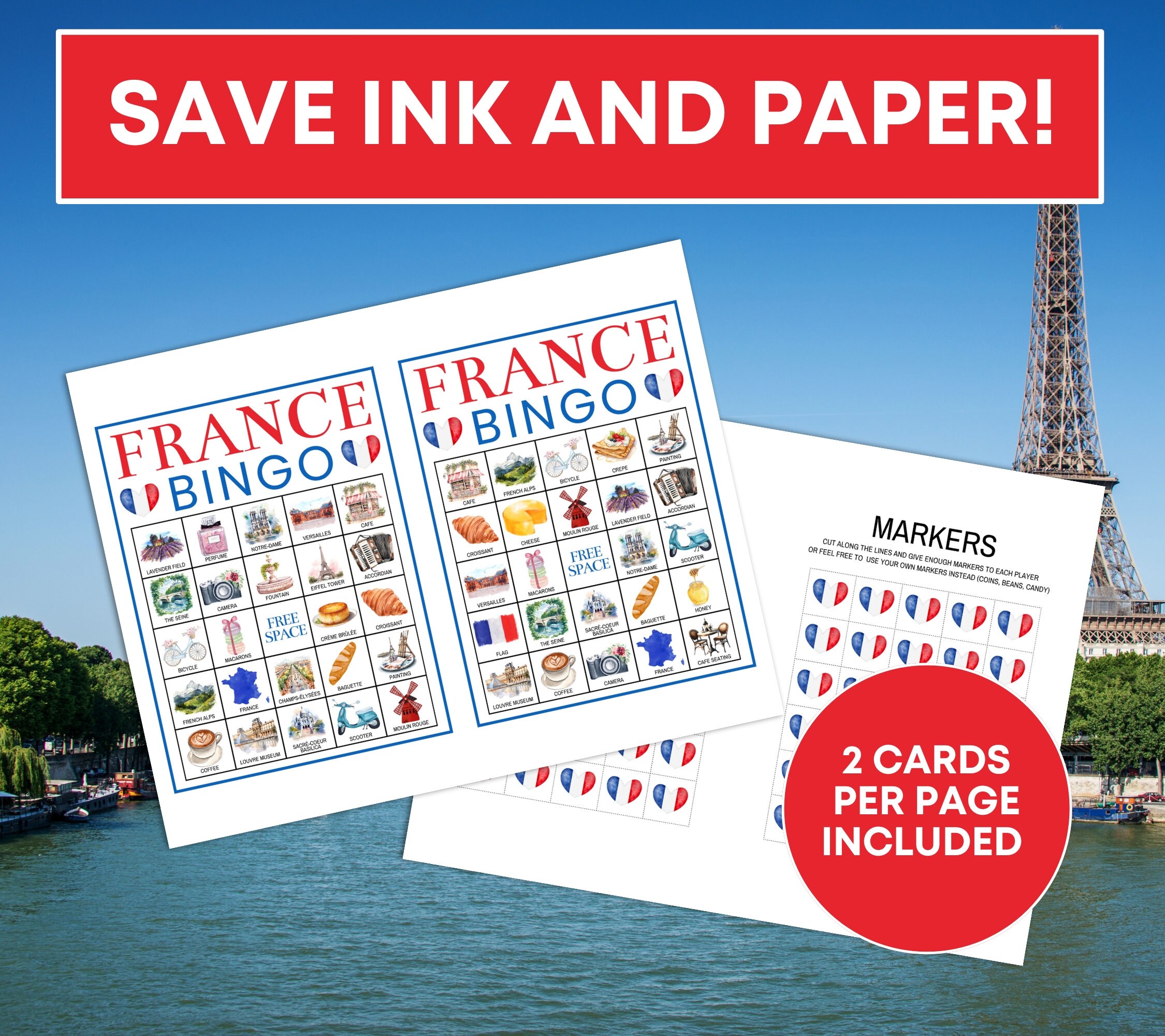 120 France Bingo Cards Printable Game, Paris France Travel Bingo Boards ...
