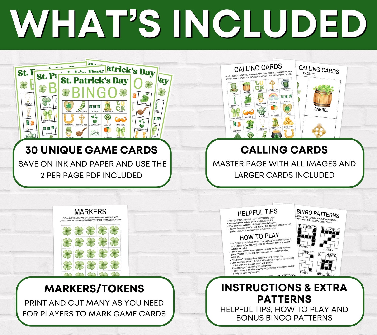 30 St Patricks Day Bingo Cards Game Printable, St Patrick Bingo Boards ...