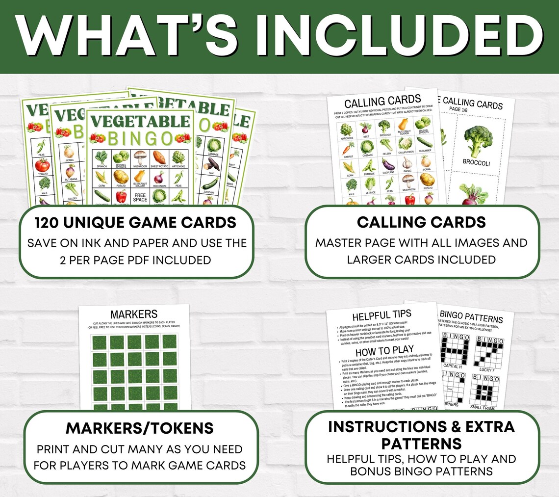 120 Vegetable Bingo Cards Printable Game, Vegetable Bingo Boards ...