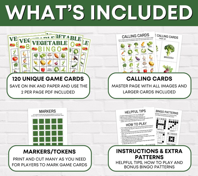 120 Vegetable Bingo Cards Printable Game, Vegetable Bingo Boards ...