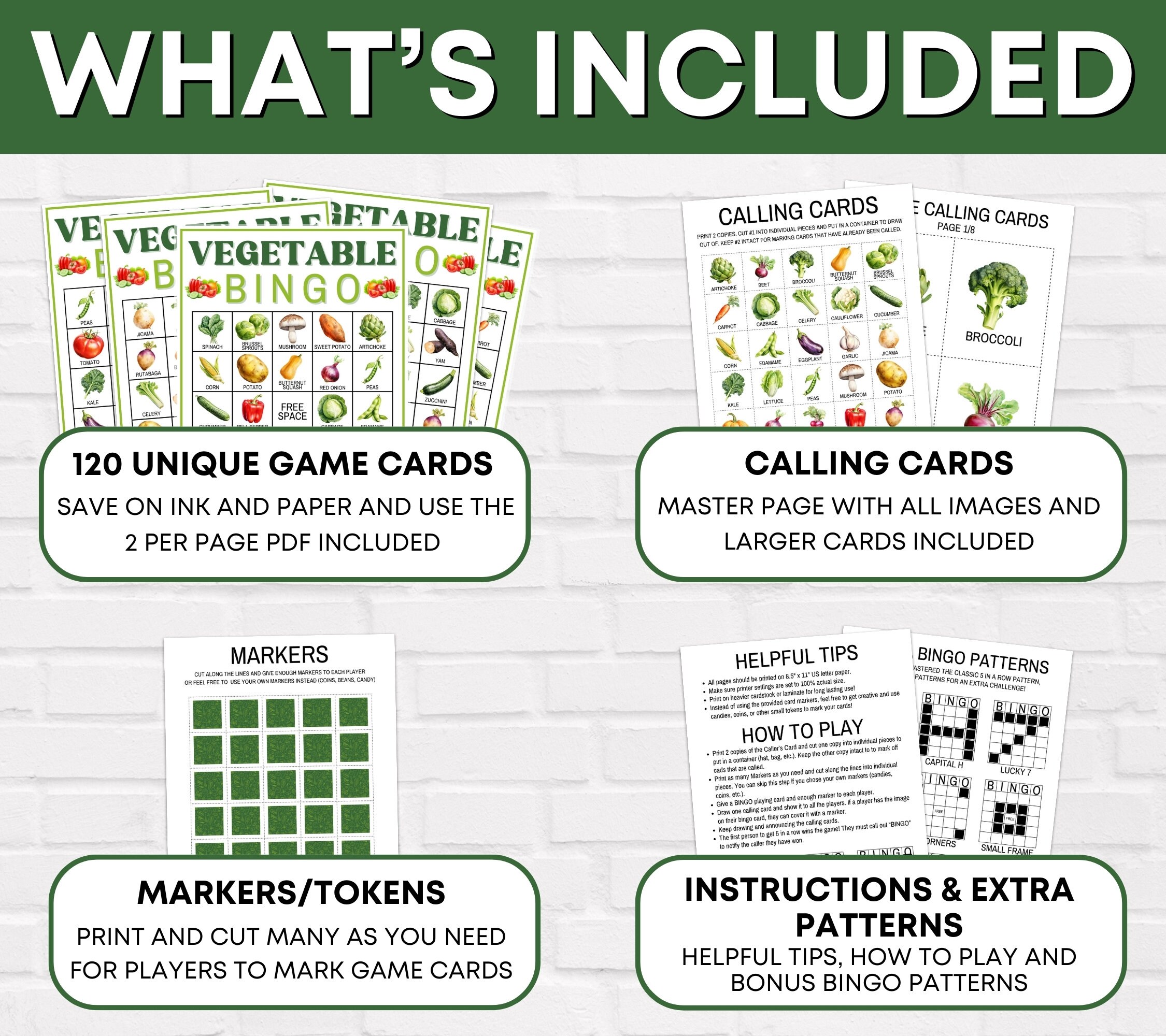 120 Vegetable Bingo Cards Printable Game, Vegetable Bingo Boards ...