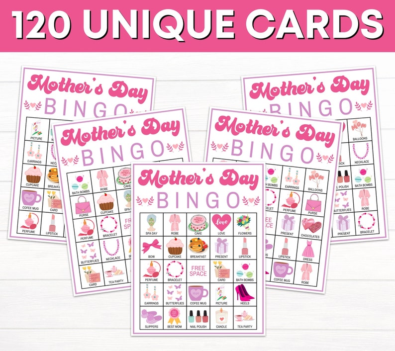 120 Mothers Day Bingo Cards Printable Game, Mothers Day Party Brunch ...