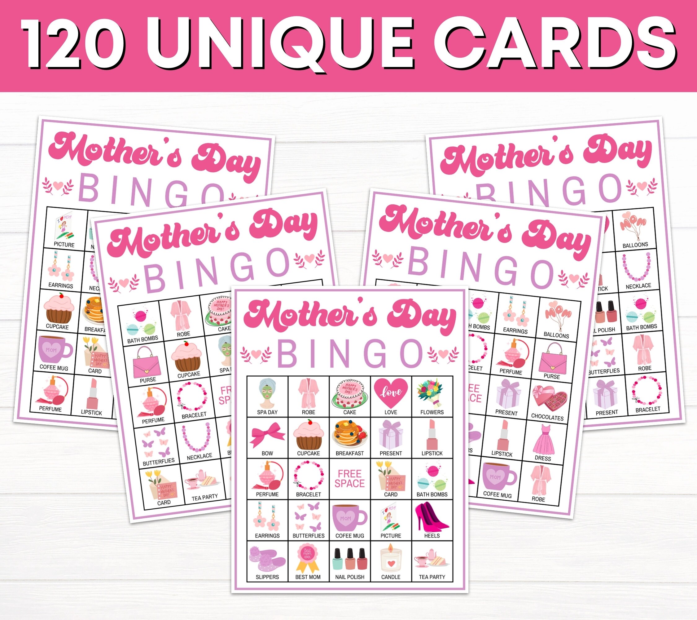 120 Mothers Day Bingo Cards Printable Game, Mothers Day Party Brunch ...