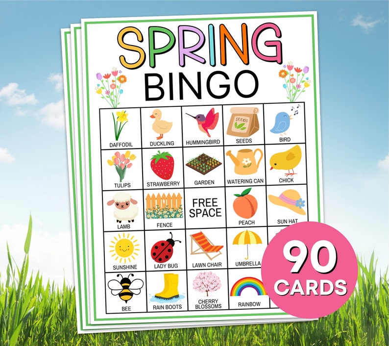 90 Spring Bingo Cards Printable Game, Spring Bingo Kids Classroom ...
