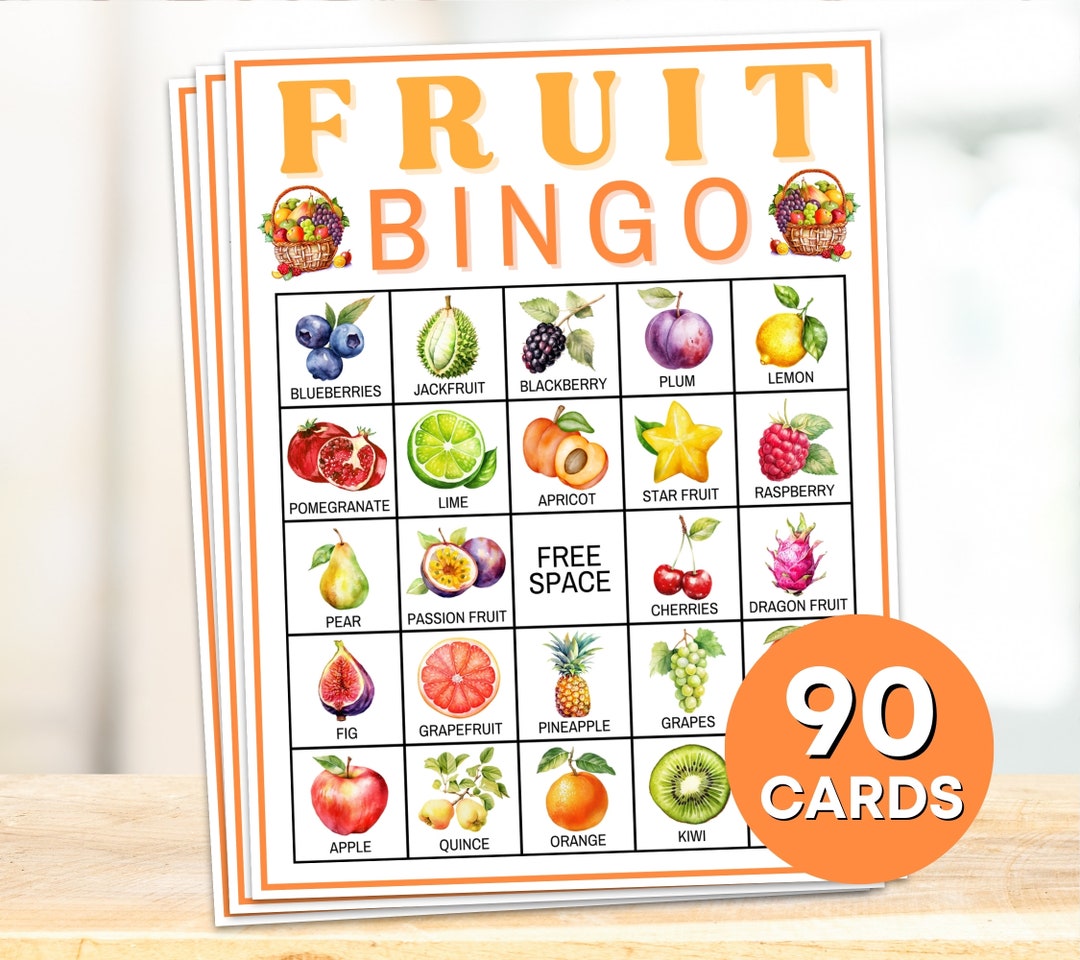 90 Fruit Bingo Cards Printable Game, Fruit Bingo Boards Game, Fruit ...