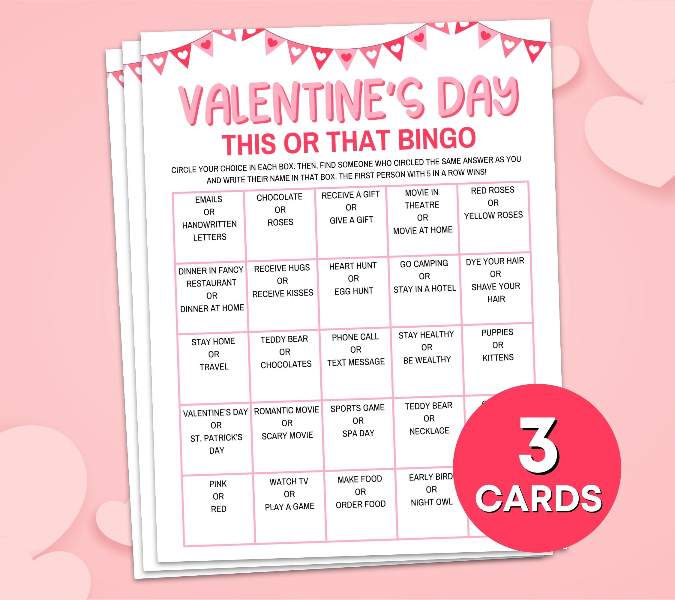 Valentines Day Icebreaker Bingo Printable Cards, This or That ...