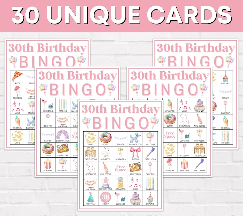 30 30th Birthday Bingo Cards Printable Game, 30th Birthday Party Bingo ...
