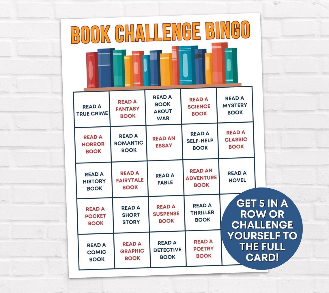 Book Challenge Bingo Printable, Reading Challenge Bingo PDF, Reading ...