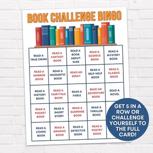 Book Challenge Bingo Printable, Reading Challenge Bingo PDF, Reading ...