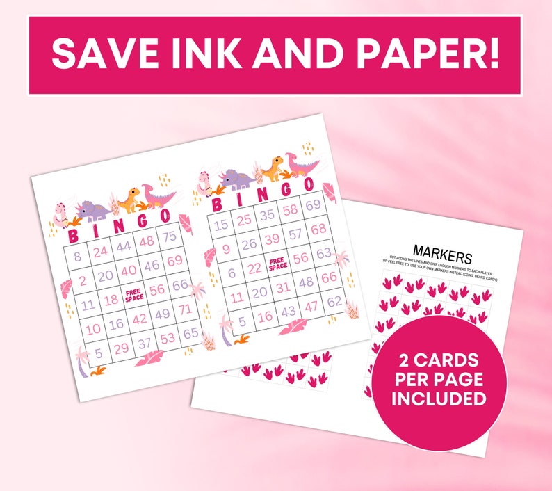 100 Dinosaur Bingo Cards Printable Game, Girl Dinosaur Birthday Party ...