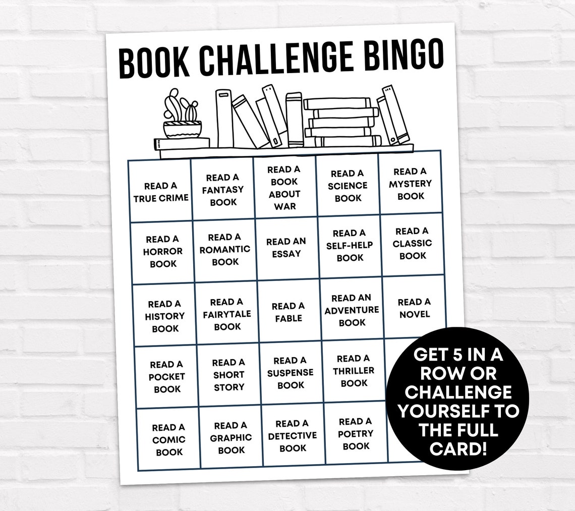 Book Challenge Bingo Printable, Reading Challenge Bingo PDF, Reading ...