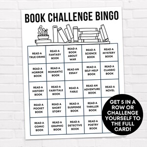 Book Challenge Bingo Printable, Reading Challenge Bingo PDF, Reading ...