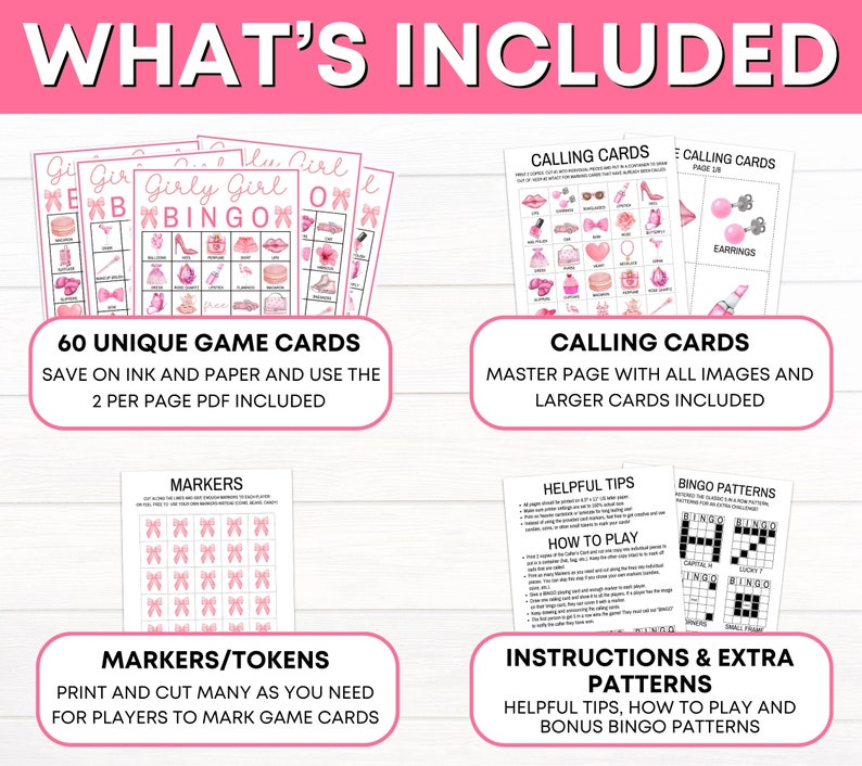 60 Girly Pink Aesthetic Bingo Cards Printable Game, Pink Girl Coquette ...