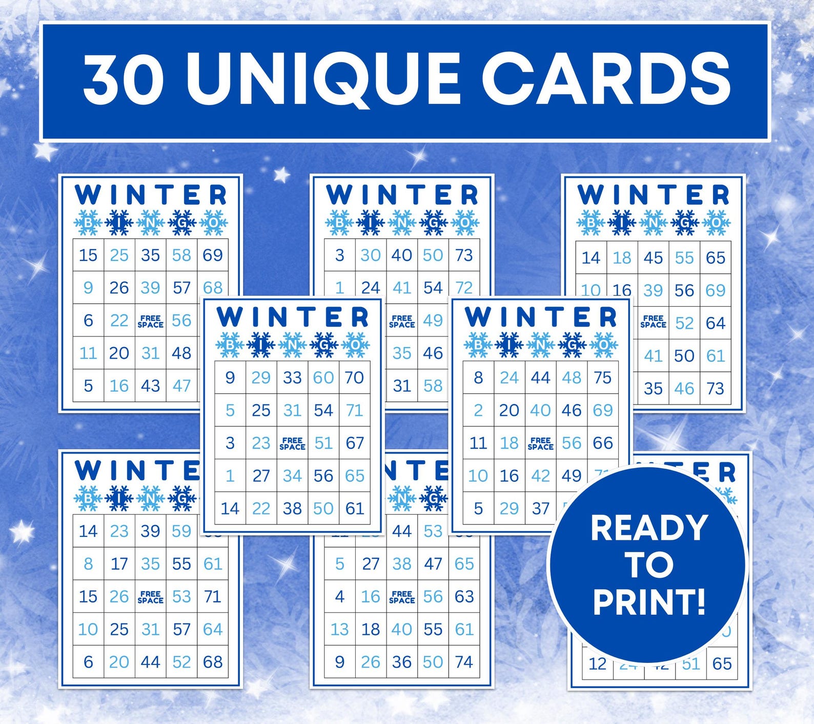 30 Winter Bingo Cards Printable Game,winter Bingo Board Activity for ...