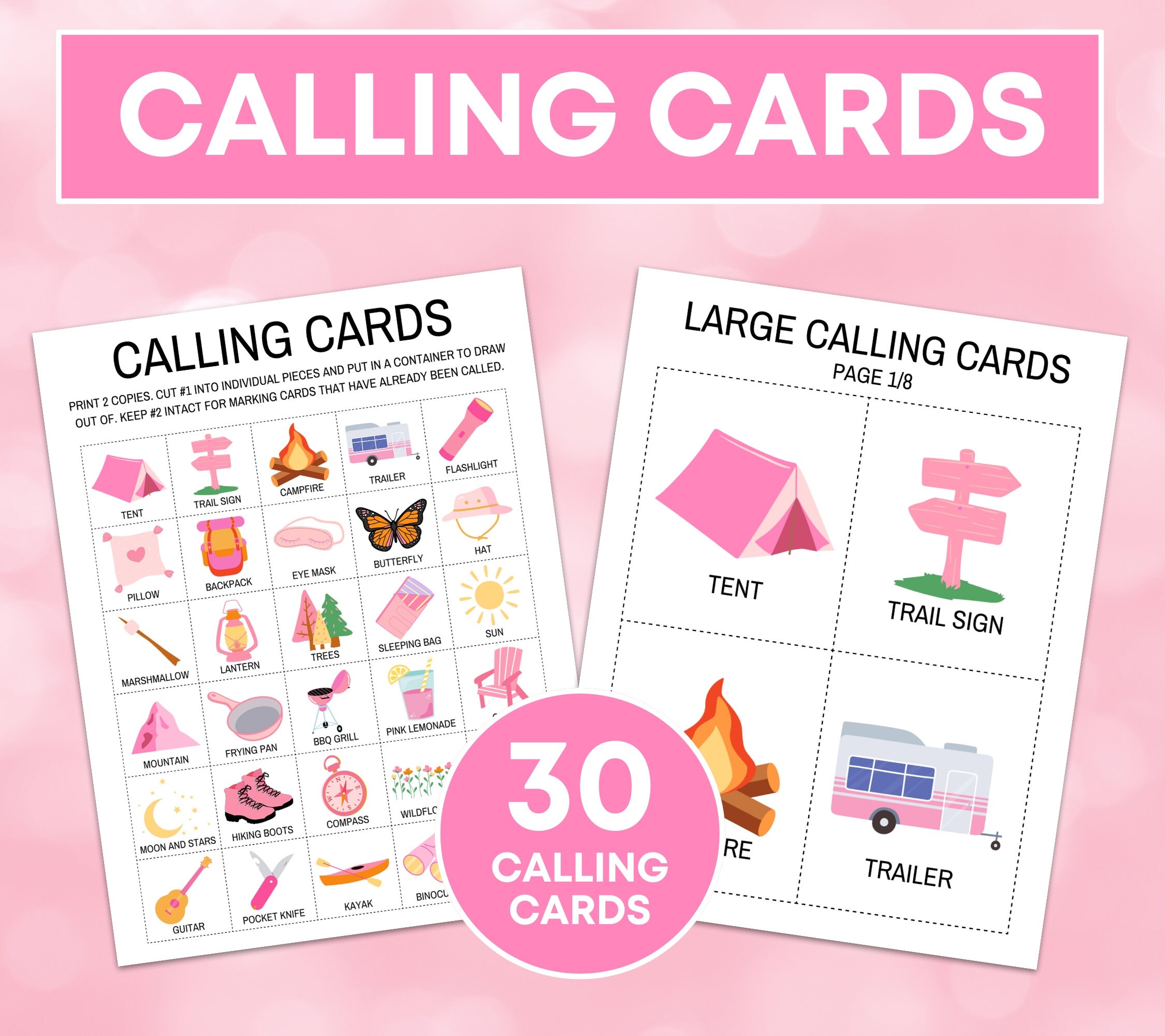 30 Glamping Bingo Cards Printable Game, Girls Camping Party Bingo Game ...