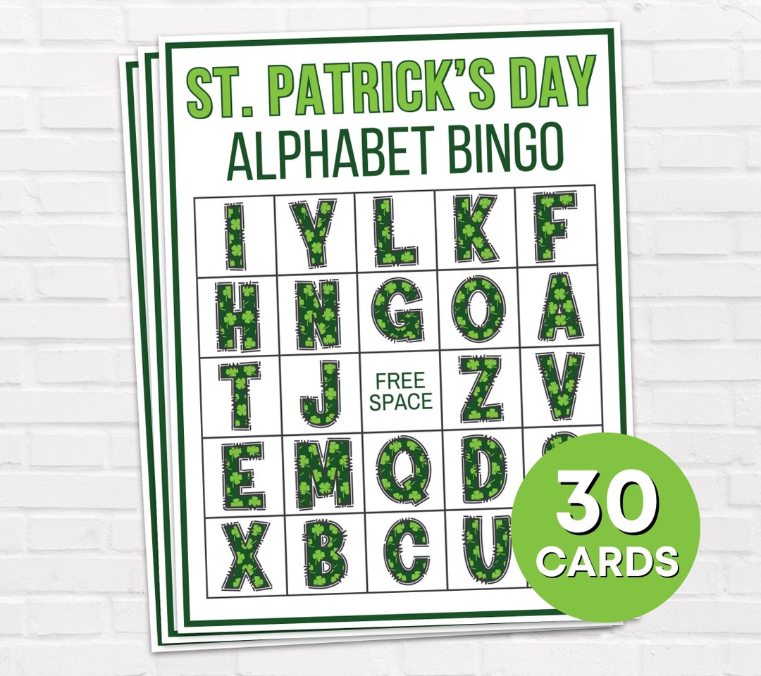 30 St Patricks Alphabet Bingo Game Cards Printable, St Patricks Day ...