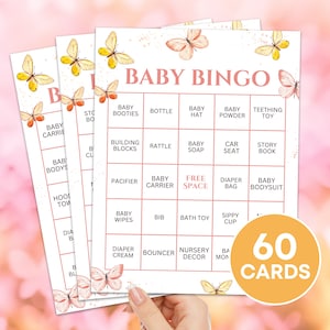60 Butterflies Baby Shower Bingo Cards Printable Game, Baby Butterfly ...