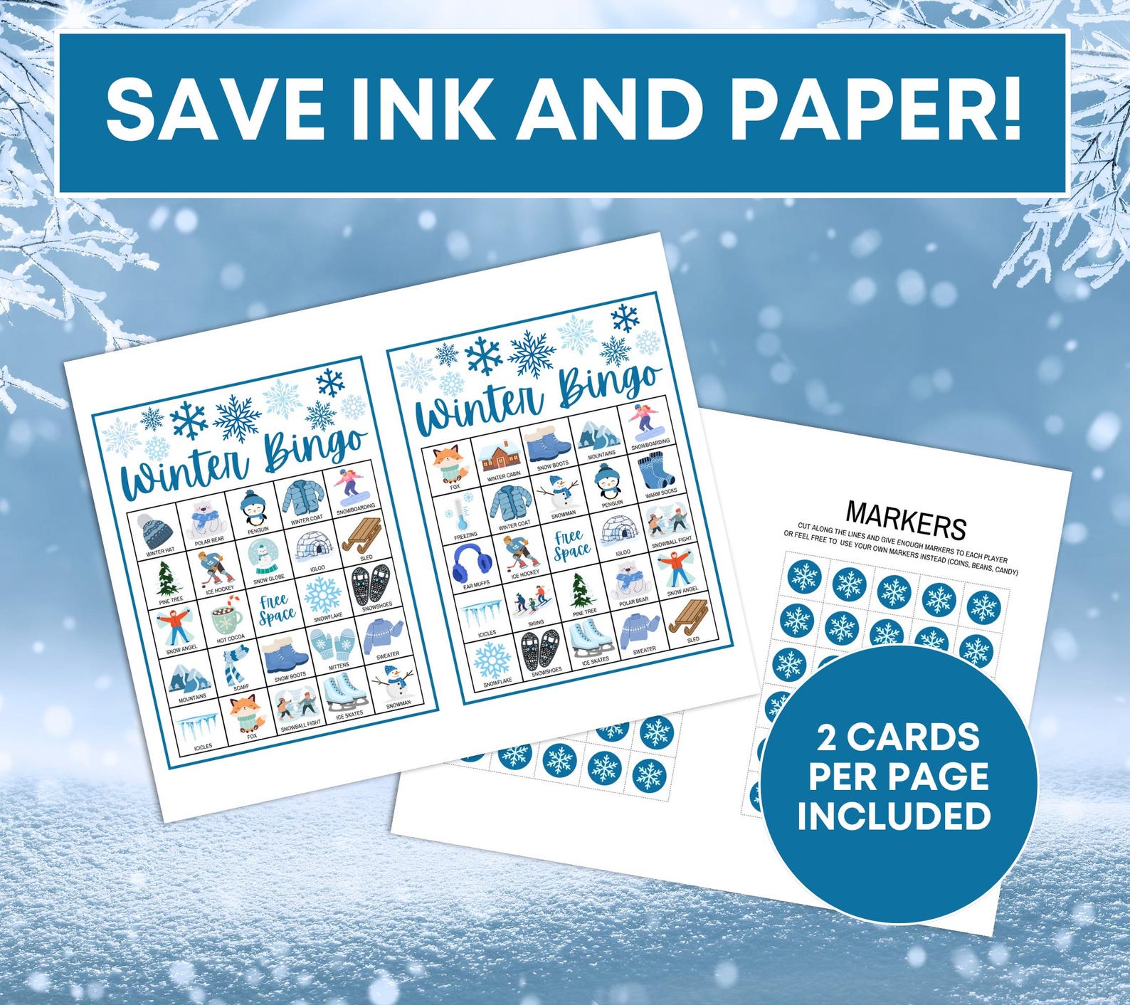 60 Winter Bingo Cards Printable Game,winter Bingo Board Activity for ...