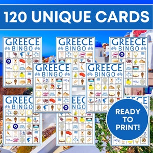 120 Greece Bingo Cards Printable Game, Greece Travel Bingo Boards Game ...
