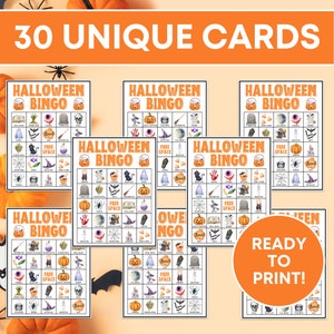 30 Halloween Bingo Cards Printable Game,halloween Fall Bingo Boards ...