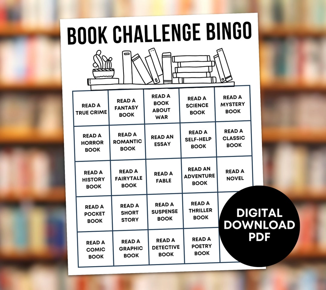Book Challenge Bingo Printable, Reading Challenge Bingo PDF, Reading ...