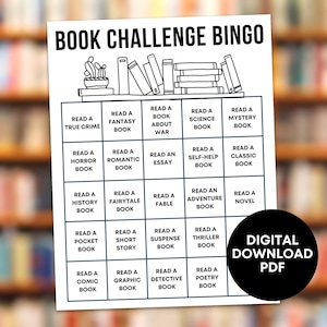 Book Challenge Bingo Printable, Reading Challenge Bingo PDF, Reading ...