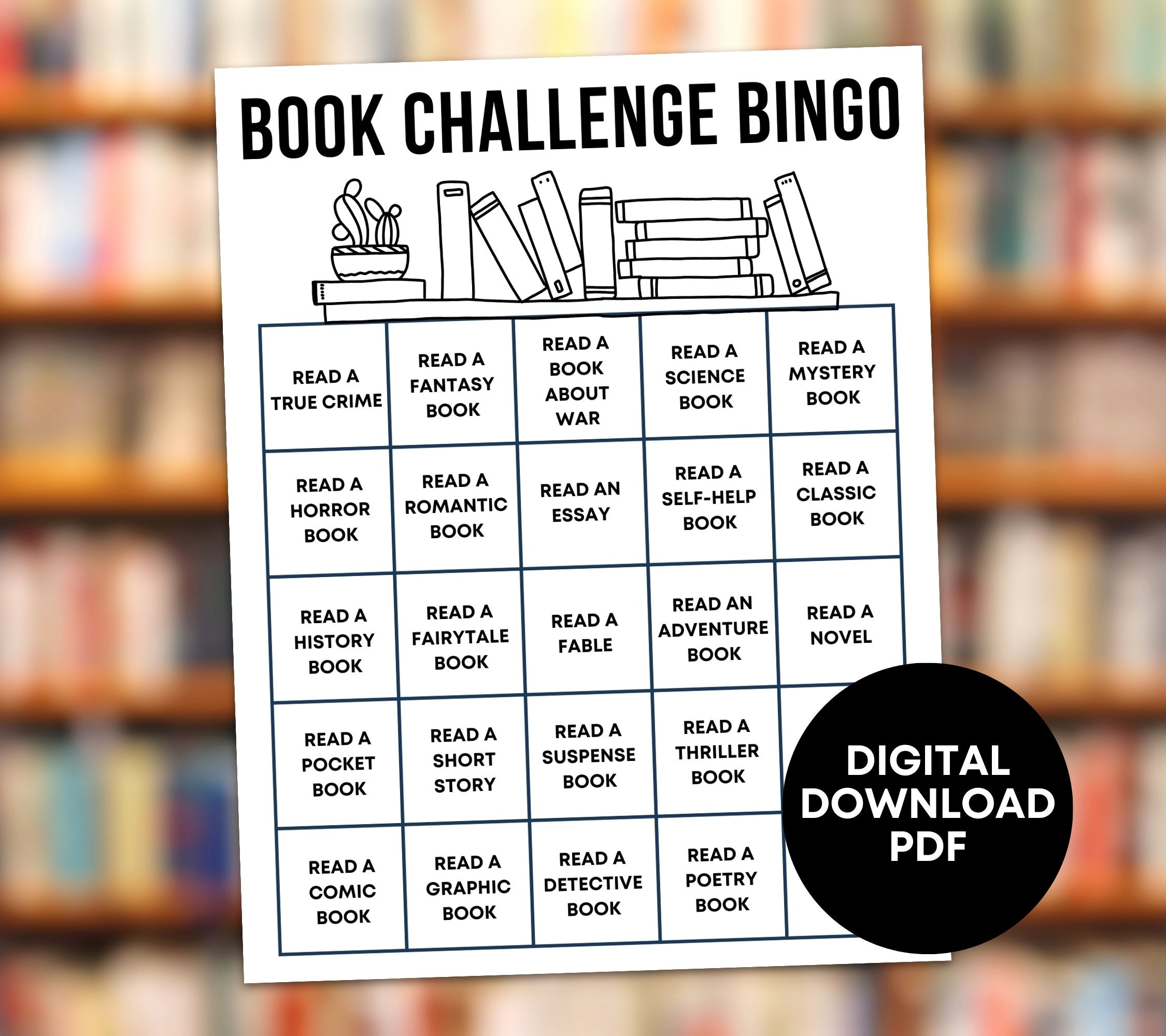 Book Challenge Bingo Printable, Reading Challenge Bingo PDF, Reading ...