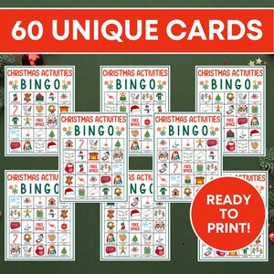 60 Christmas Bingo Card Printable Game,christmas Bingo Board,christmas ...