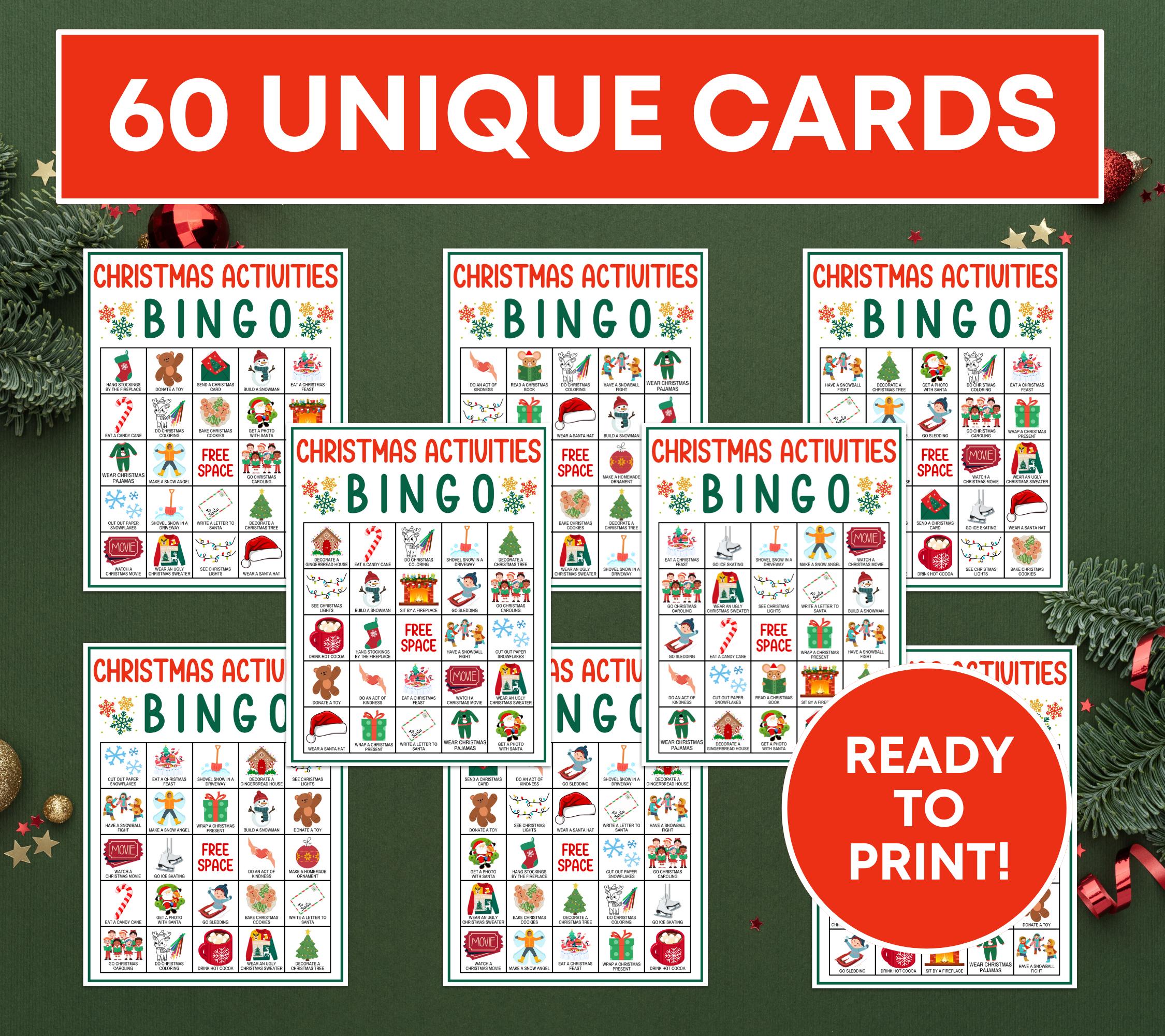60 Christmas Bingo Card Printable Game,christmas Bingo Board,christmas ...