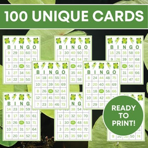 100 Frog Bingo Cards Printable Game, Frog Birthday Party Bingo Game for ...