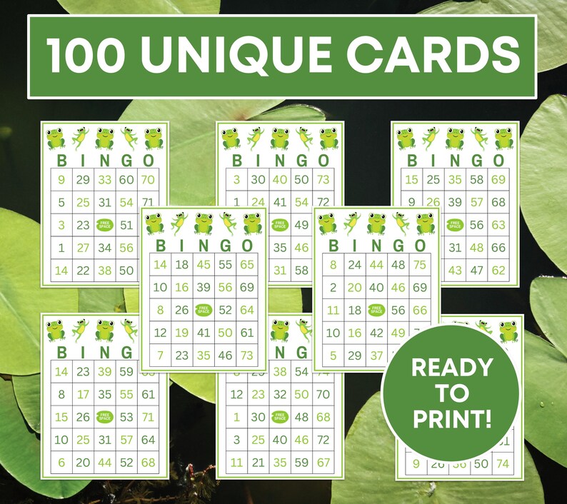 100 Frog Bingo Cards Printable Game, Frog Birthday Party Bingo Game for Kids, Frog Themed Party ...