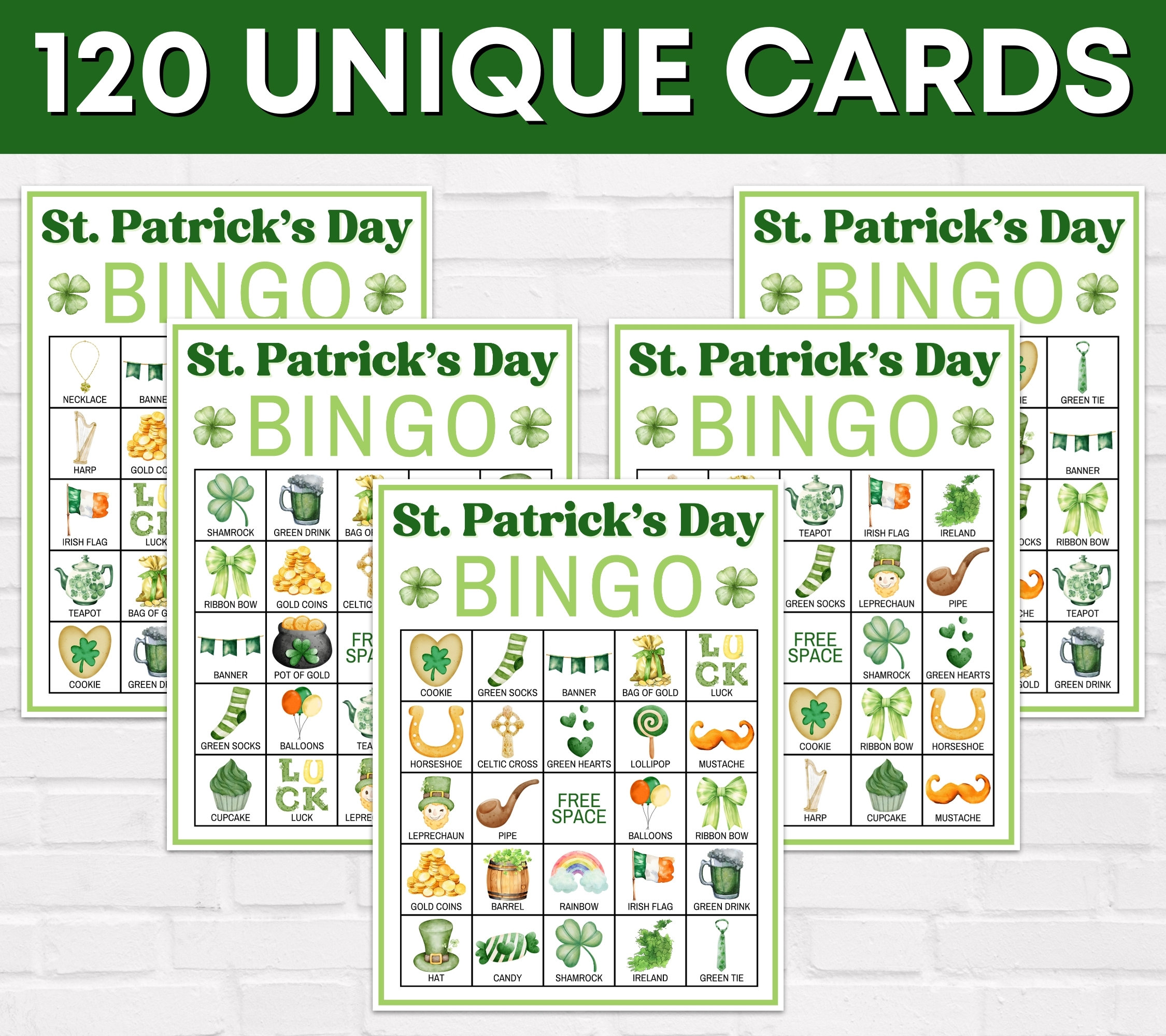 120 St Patricks Day Bingo Cards Game Printable, St Patrick Bingo Board ...
