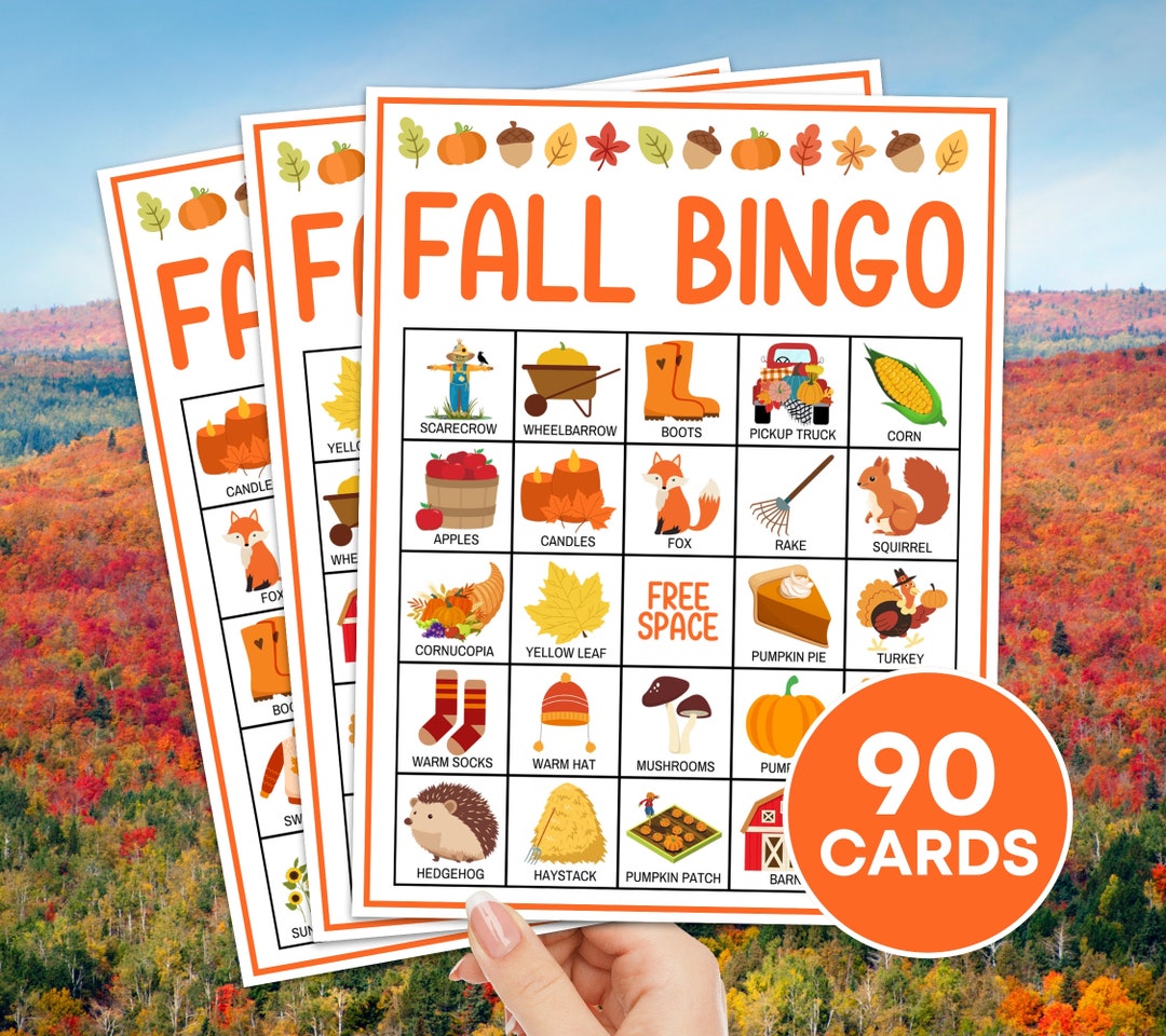 90 Fall Bingo Cards Printable Game, Fall Autumn Bingo Boards, Fall ...