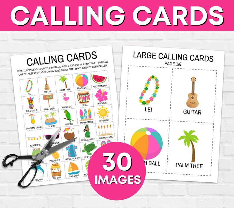 30 Luau Bingo Cards Printable Game, Aloha Hawaiian Birthday Party Bingo ...