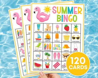 60 Summer Bingo Cards Printable Game, Summer Birthday Party Bingo Game ...