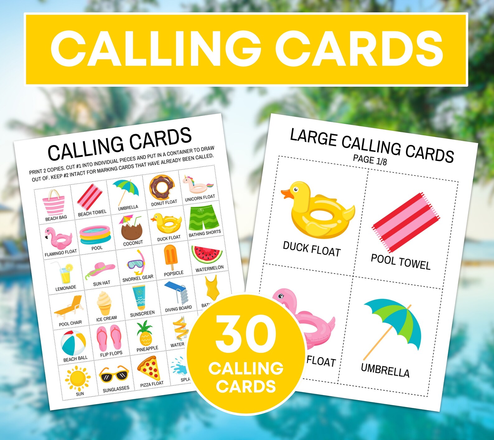 120 Pool Party Bingo Cards Printable Game, Summer Pool Party Birthday ...