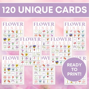 120 Flower Bingo Cards Printable Game, Floral Spring Bingo Boards Kids ...