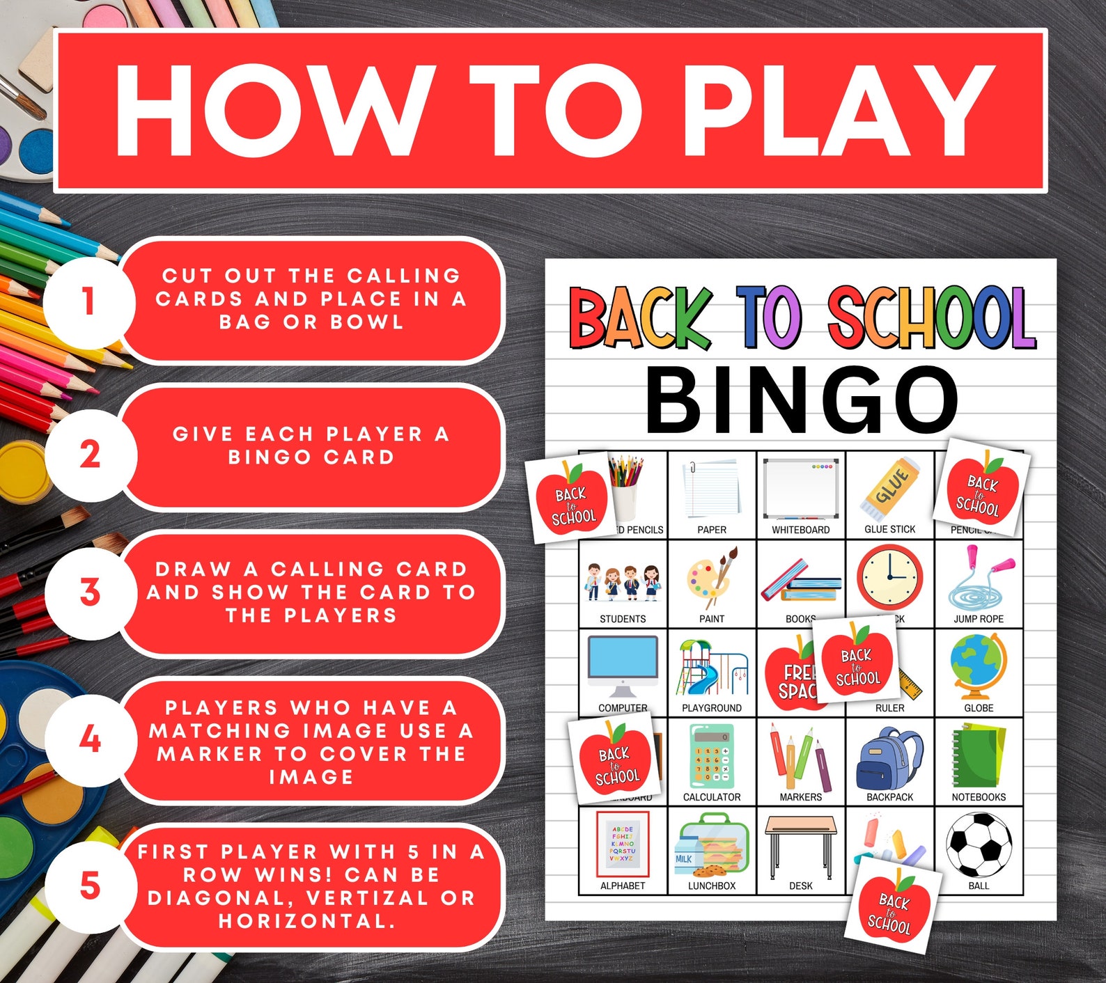 60 Back to School Bingo Cards Printable Game, First Day of School Bingo ...