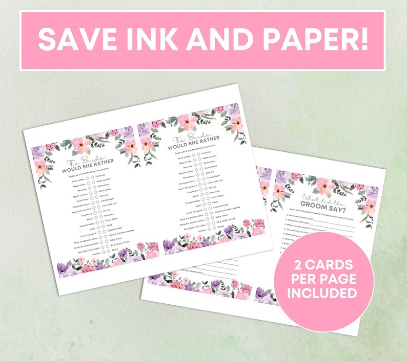 Pink Purple Floral Bridal Shower Games Printable Bundle, Flower Garden ...