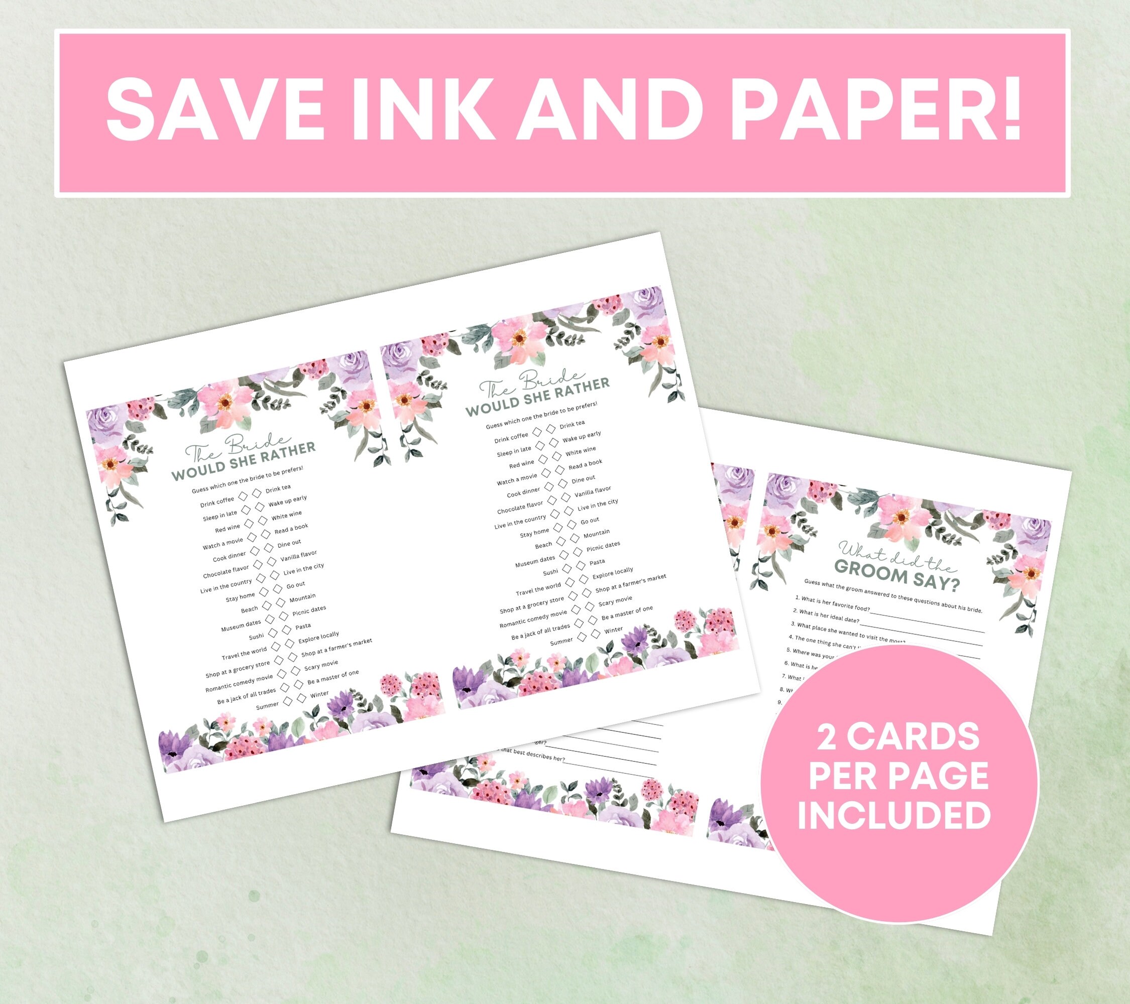 Pink Purple Floral Bridal Shower Games Printable Bundle, Flower Garden ...