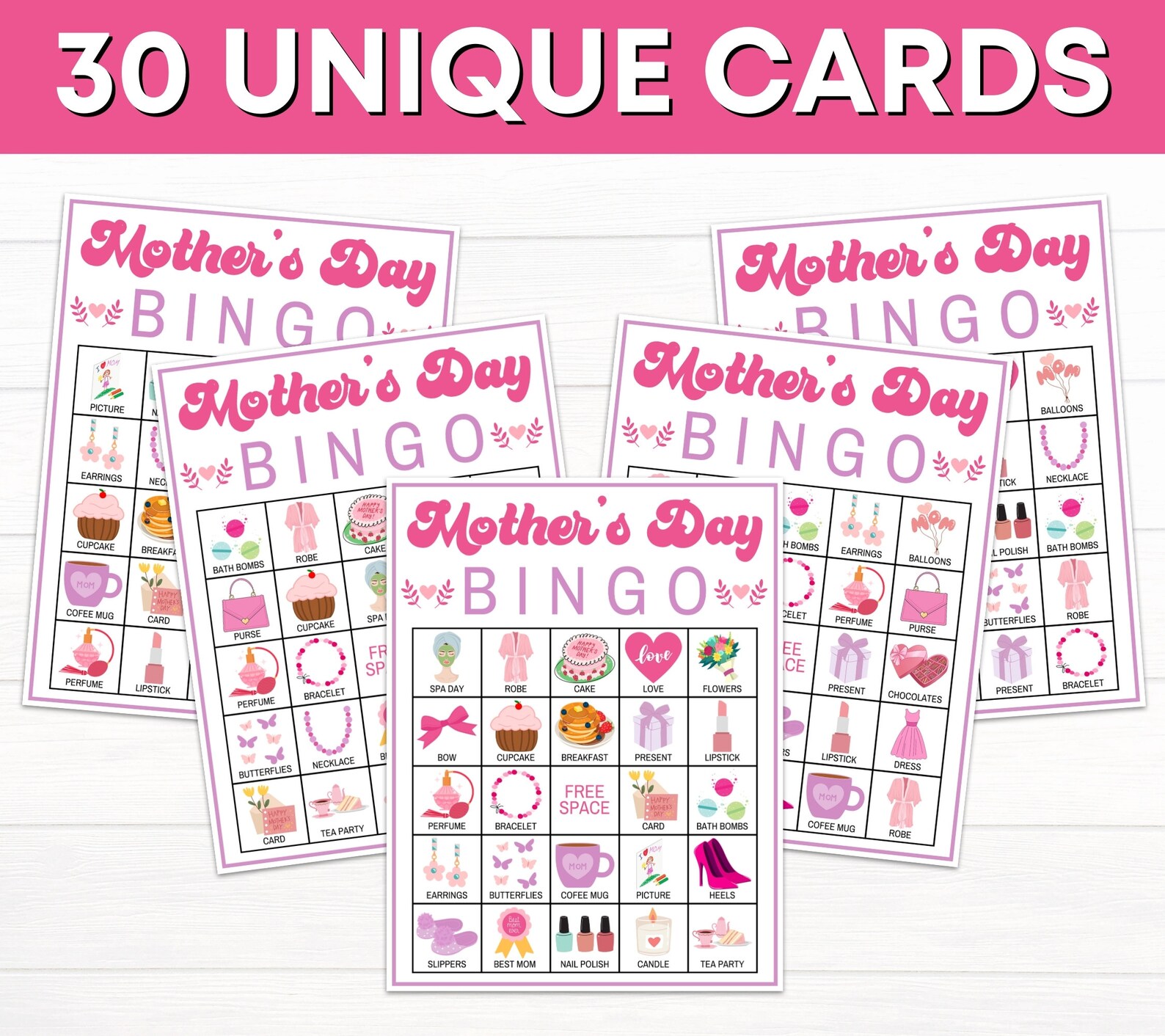 30 Mother's Day Bingo Cards Printable Game, Mothers Day Party Brunch ...