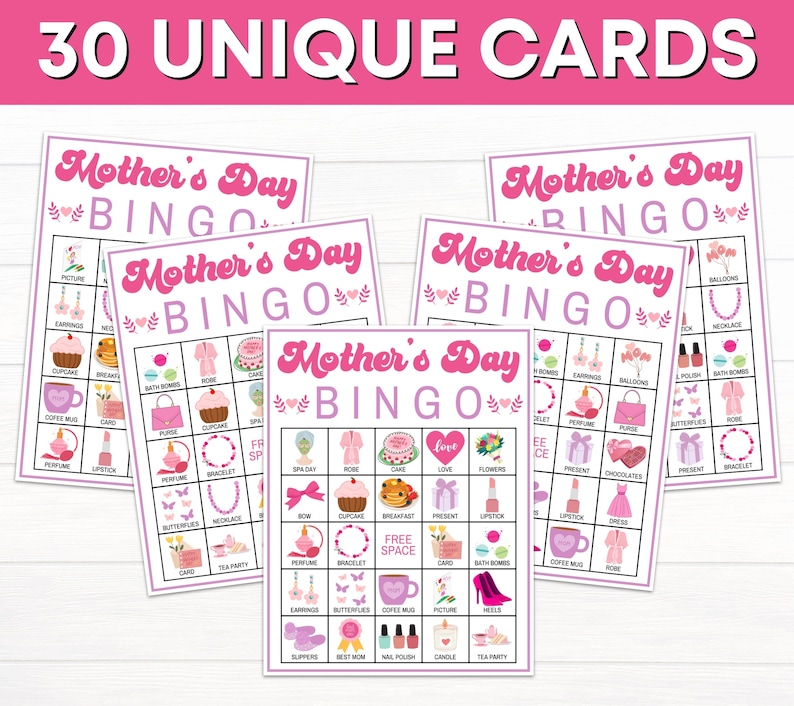 30 Mother's Day Bingo Cards Printable Game, Mothers Day Party Brunch ...