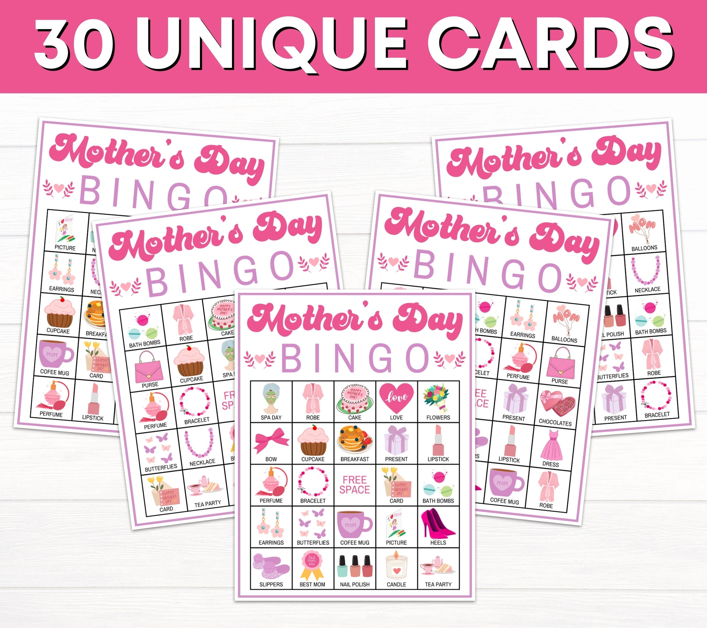 30 Mother's Day Bingo Cards Printable Game, Mothers Day Party Brunch ...